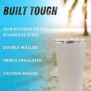 Seriously Ice Cold SIC 20 Oz. Double Wall Vacuum Insulated 18/8 Stainless Steel Travel Tumbler Mug | Powder Coated with Splash Proof BPA Free Lid | Coffee, Tea, Wine, and Cocktails (Ice White)