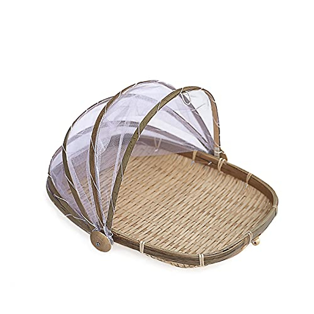 13" Rectangular Bamboo Serving Food Tent Basket Picnic Basket Fruit Basket with net Cover Insect Proof