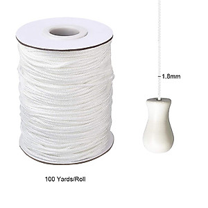 Vtete 1.8 mm × 100 Yards/Roll Braided Lift Shade Cord - White Polyester Shade Blinds Pull String Rope for Aluminum Blinds Windows, Roman Shade Repair, Gardening Plant & Crafts and DIY Projects