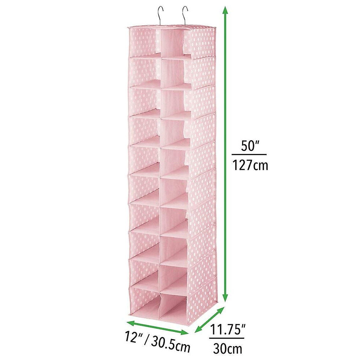mDesign Soft Fabric Over Closet Rod Hanging Storage Organizer with 20 Shelves for Baby Room or Nursery - Tiered Hanging Organizers - Polka Dot Print - Pink/White