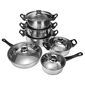 ROLTIN Stainless Steel Cookware Set Handle 12PCS/ Set Dishwasher Safe Pots Non Stick Frying Pan Induction Cooker with Lids