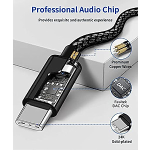 USB C to 3.5mm Car Aux Cable, 2 in 1 USB C to 3.5mm Car Stereo Aux Headphone Jack Cable with USB C Charging Compatible with Samsung Galaxy S23/S22 Ultra/S21/S21FE/Note 20, Google Pixel 7/7Pro/6/5/4/3