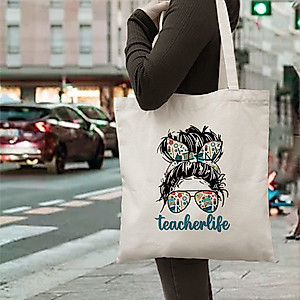 ZHANTUONE Teacher life Tote Bag, The Best Birthday Gift for Teachers, Appreciation Gifts for Teachers Birthday，Appreciation Graduation Gifts for Teachers，Teacher Holiday Graduation Present