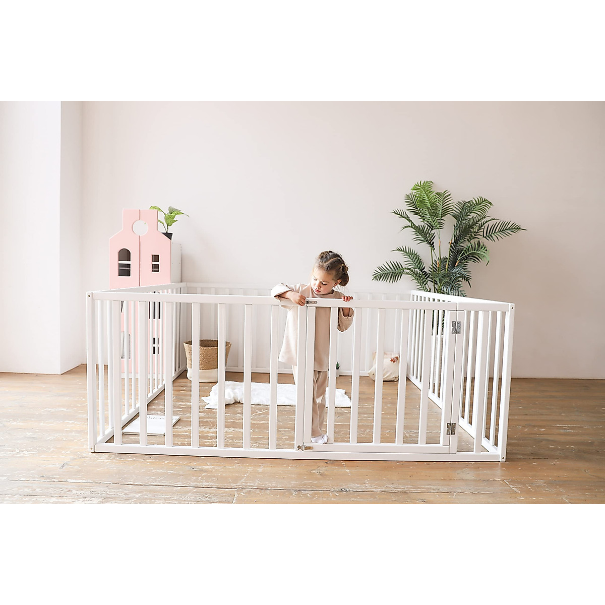 BUSYWOOD Montessori Floor Bed Frame with Rails - Toddler Bed Frame - Montessori Floor Toddler Bed - Floor Bed Frame for Kids - Kids Wooden Bedframe - Montessori Bedroom Furniture (Model 20)