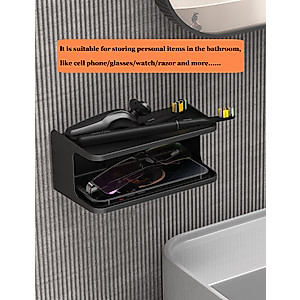 Bedside Shelf Accessories Organizer for Bedroom Bedside Wall Organizer Universal Bedside Shelf Wall Mount for Glasses/Remote/Earphone/Cell Phone and More (Black)