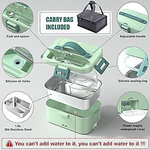 Adocfan Electric Lunch Box 75W 1.8L Food Warmer Heater 12V 24V 110V Faster Heated Lunch Box for Car/Truck/Home Portable Heating Boxes with 304 SS Container Fork & Spoon (Light green)