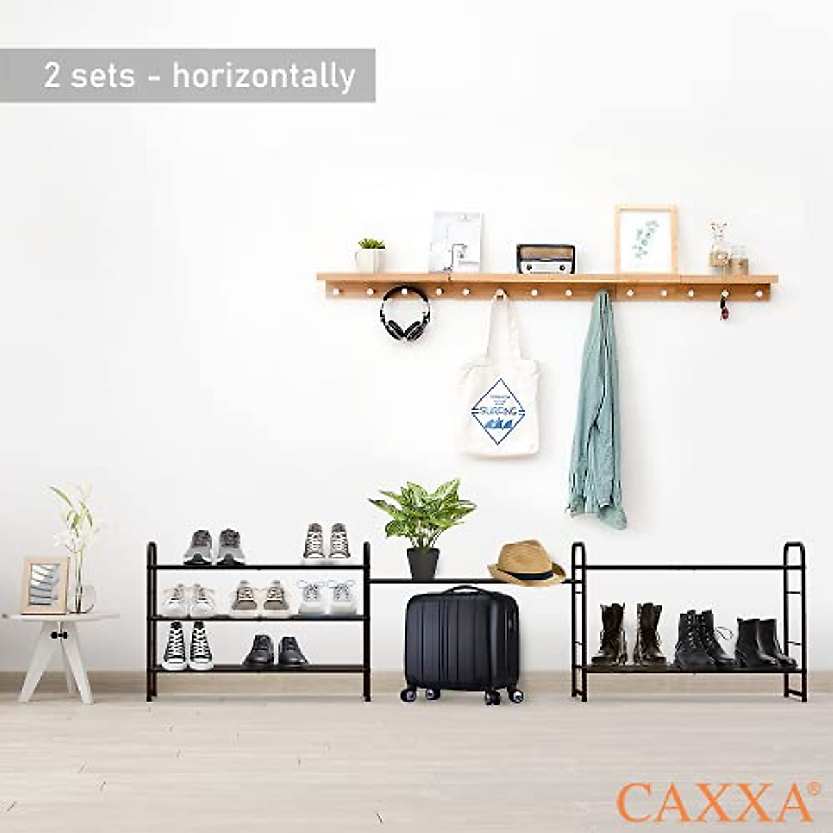 CAXXA Stackable and Expandable Shoe Rack, 3 Shelves Metal Wire Utility Rack, Bronze