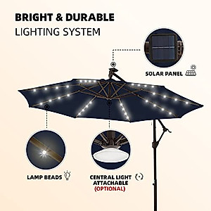 wikiwiki 10ft Solar LED Offset Hanging Market Patio Umbrella for Backyard, Poolside, Lawn and Garden,Easy Tilt Adjustment, Polyester Shade & Cross Base (Navy Blue)