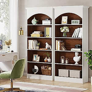 Tribesigns 5-Shelf White Bookcase and Bookshelf, 70.9'' Tall Bookcase with 5-Tier Storage Shelves, Vintage Free-Standing Library Bookshelf Shelving Unit for Living Room, Home Office (White & Oak)