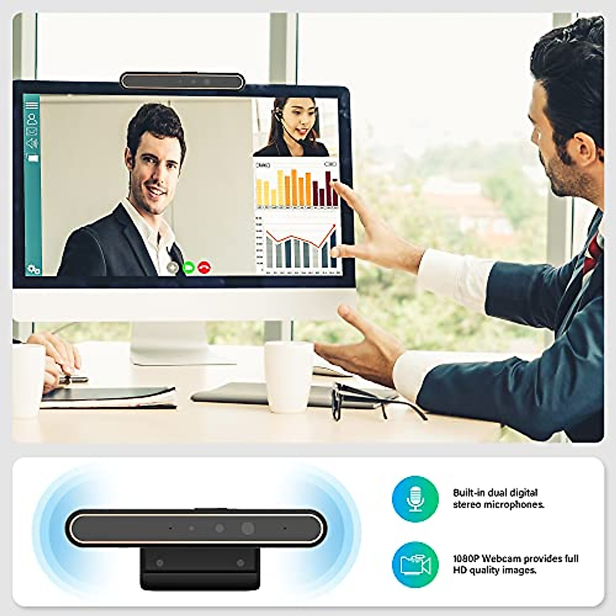 IPTNIC Webcam, Windows Hello Face Recognition Webcam for Instant Login with Windows 10,USB IR Camera with Privacy Cover,Dual Microphones,1080P Business Camera for Video Calling,Online Conference