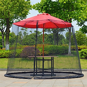 7.5-11 FT Patio Umbrella Mosquito Net, Polyester Mesh Umbrella Screen, Universal Canopy Umbrella Mosquito Netting with Zipper Door and Adjustable Rope, Fit Outdoor Umbrellas and Patio Tables