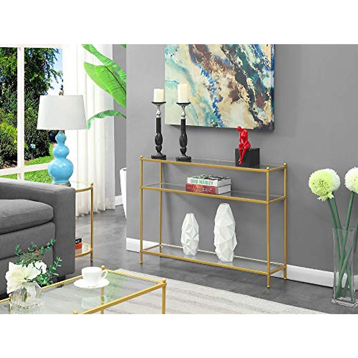 Convenience Concepts Royal Crest Console Table, Clear Glass / Gold