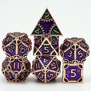 UDIXI Metal Dice Set D&D, 7PCS Metal DND Dice Steampunk Gear D and D Dice for Dungeons and Dragons Role Playing Games and Other Tabletop Game (Purple)