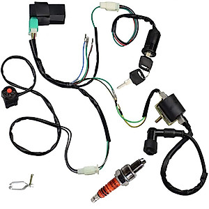 Wire Harness Wiring Loom CDI Ignition Coil Spark Plug Kill Switch Rebuild Kit for 125CC 110CC 90CC 70CC 50CC Kick Start Dirt Pit Bike ATV Quad Bike Go Kart by TOPEMAI