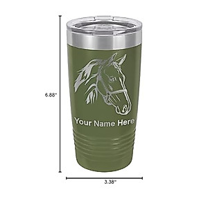 LaserGram 20oz Vacuum Insulated Tumbler Mug, Horse Head 2, Personalized Engraving Included (Camo Green)