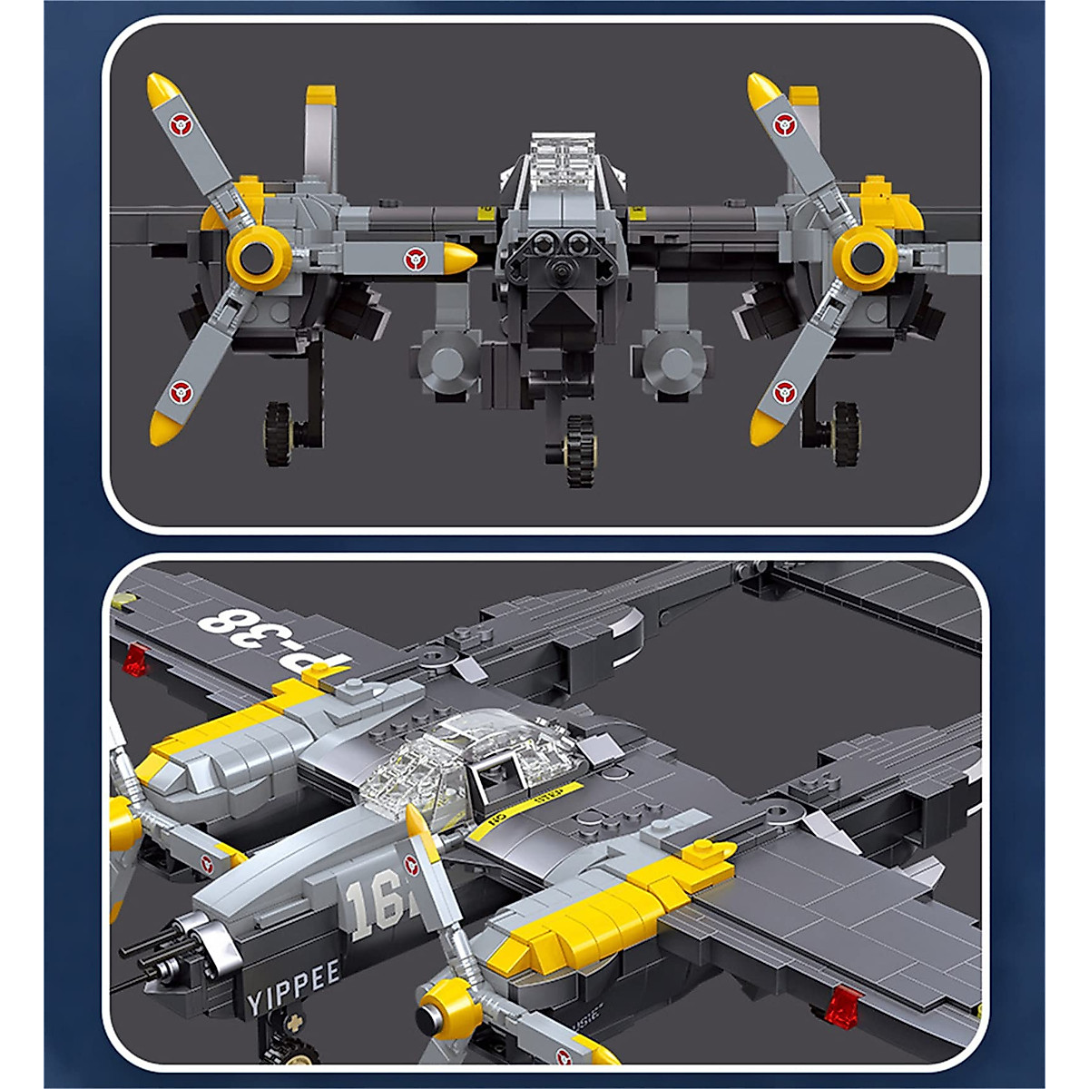 MEOA Fighter Jet Building Sets for Boys 8-12 937pcs P38 Lightning Fighter Building Blocks Toys WW2 Airplane Building Toys for Kids and Adults