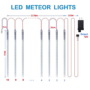 Vikdio Meteor Shower Rain Lights, 30cm 16 Spiral Tubes 480 LEDs 5.25m Lit Length Waterproof Snowfall LED Lights for Wedding Christmas Garden Tree Home Decor, Support 2 Sets Connected (Blue)