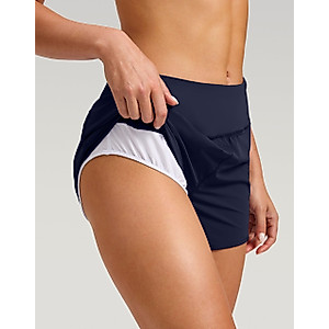 G Gradual Women's Running Shorts with Mesh Liner 3" Workout Athletic Shorts for Women with Phone Pockets(Navy Blue,X-Small)