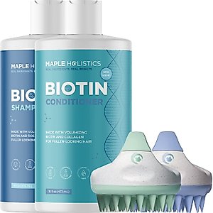 Biotin Shampoo and Conditioner with Scrubbers - Hair Shampoo Brush and Scalp Exfoliators with Volumizing Shampoo and Conditioner Set made with Rosemary Essential Oil and Biotin for Thinning Hair 16oz