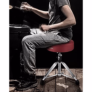 Starfavor Drum Throne Adjustable, Drum Stool Padded Drum Seat, Rotatable Drum Chair with Double Braced Anti-Slip Feet, Crimson Color, Red, ST-650 Stone