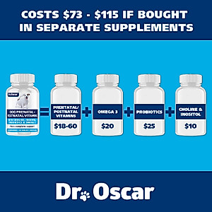 Dog Prenatal Vitamins. The Only Prenatal Vitamins for Dogs with Omega 3, Probiotics, Choline & Inositol, Key for Mother & Puppies. 2in1 Postnatal & Prenatal Dog Vitamins + Folic Acid 90 Tablets