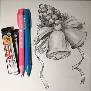 Stabilo 0.5mm Com4 Mechanical Pencil Set Triangular Anti-Slip Grip Design (2 Packs - 1 Blue and 1 Pink) + Stabilo 0.5mm 2B Hi-Polymer Lead Refills (2 Tubes - 24 Leads each Tube)