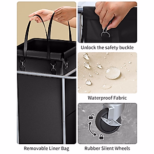 SOBECHOI Laundry Basket with Wheels, Rolling Laundry Hamper, 29 Gallons (110L), Removable Liner and Steel Frame - Steel Frame with Handle - Ink Black, 19.6 x 15.5 x 32.6 Inches