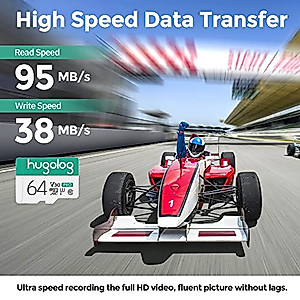 Hugolog 64GB Micro SD Card, Micro SDXC UHS-I Memory Card – 95MB/s,633X,U3,C10, Full HD Video V30, A1, FAT32, High Speed Flash TF Card P500 for Phone/Tablet/PC/Computer
