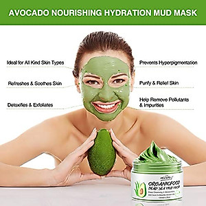 Clay Mask Avocado Dead sea Mud Stick Mask Natural Organic Green Tea Mud Mask Deep Cleansing Blackhead Removal Face Mask Nourishing Hydration Facial Mask With Blackhead Remover Extractor Tools (White)