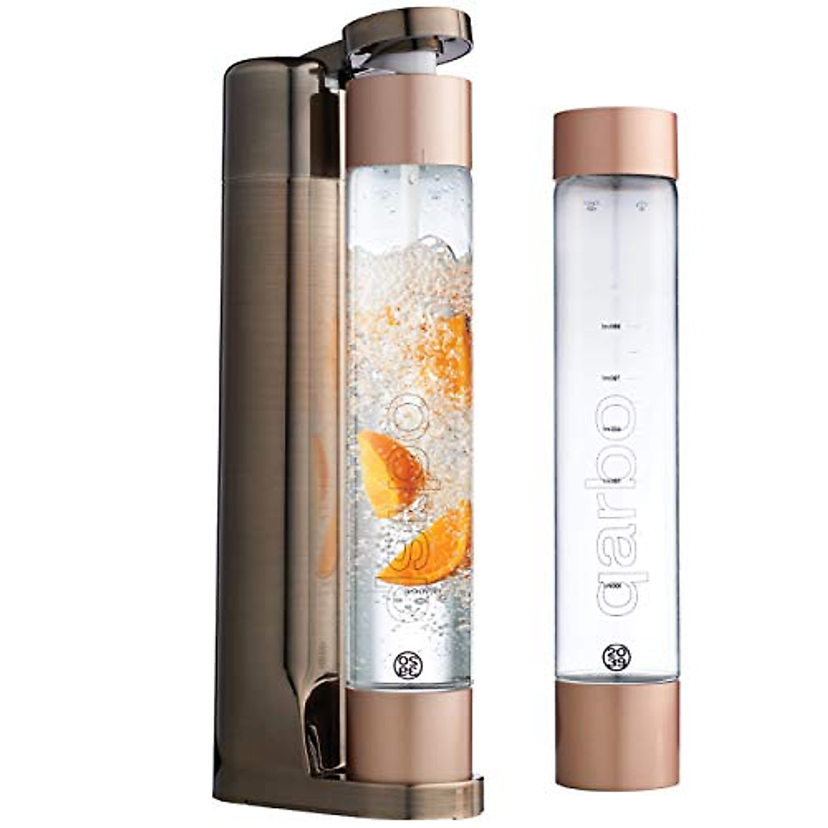 Twenty39 qarbo sparkling water maker Party Bundle with 4 bottles, and 3 aircharge caps (Bronze)