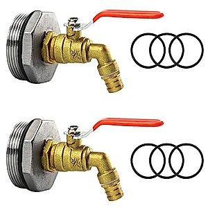 QWORK 2" Drum Faucet Brass Barrel Faucet with EPDM Gasket for 55 Gallon Drum, 2Pack