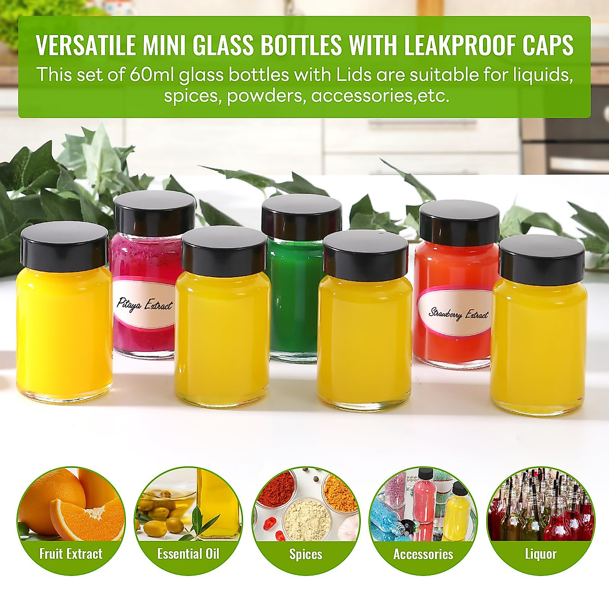 2oz Ginger Shots Bottles 12Pack- Portable Leakproof 2 oz Glass Jars with Lids- Glass Juice Shot Bottles with Caps for Wellness Shot(2 fl. oz, Set of 12)