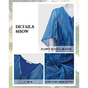 Bebonnie Womens 3/4 Sleeve Tops and Blouses Fashion 2023 Bell Sleeve Polyester Tunic Tops Loose Fit Chiffon Blouses Business Casual Formal Tops for Women Elegant Evening Wear Starry Blue M