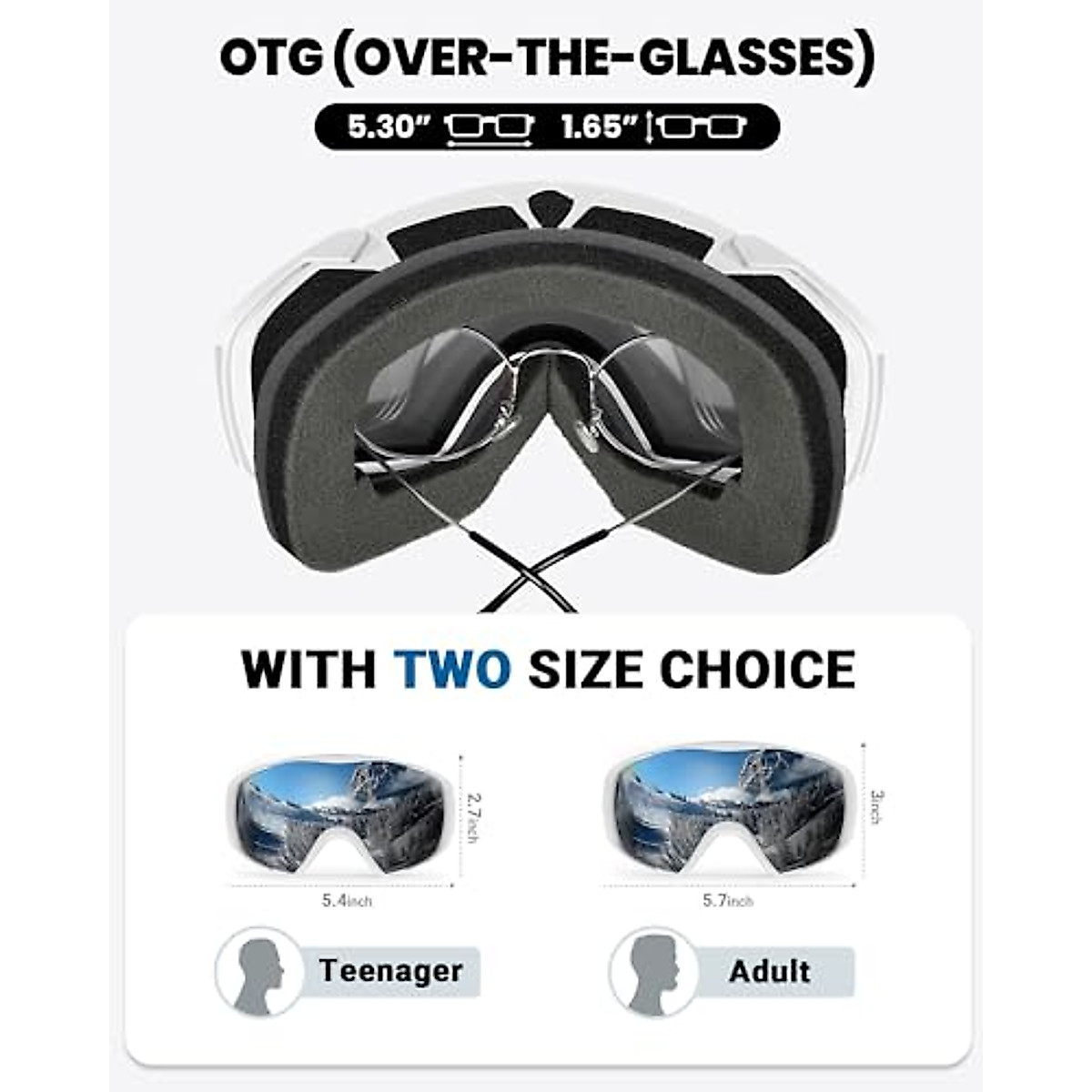 OutdoorMaster Ski Goggles with Cover Snowboard Snow Goggles OTG Anti-Fog for Youth Teenager