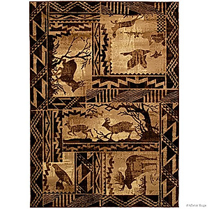 Allstar 4x5 Ivory and Mocha Cabin Rectangular Accent Rug with Espresso Wildlife Framed Forest Animal Collage Design (3' 9" x 5' 1")