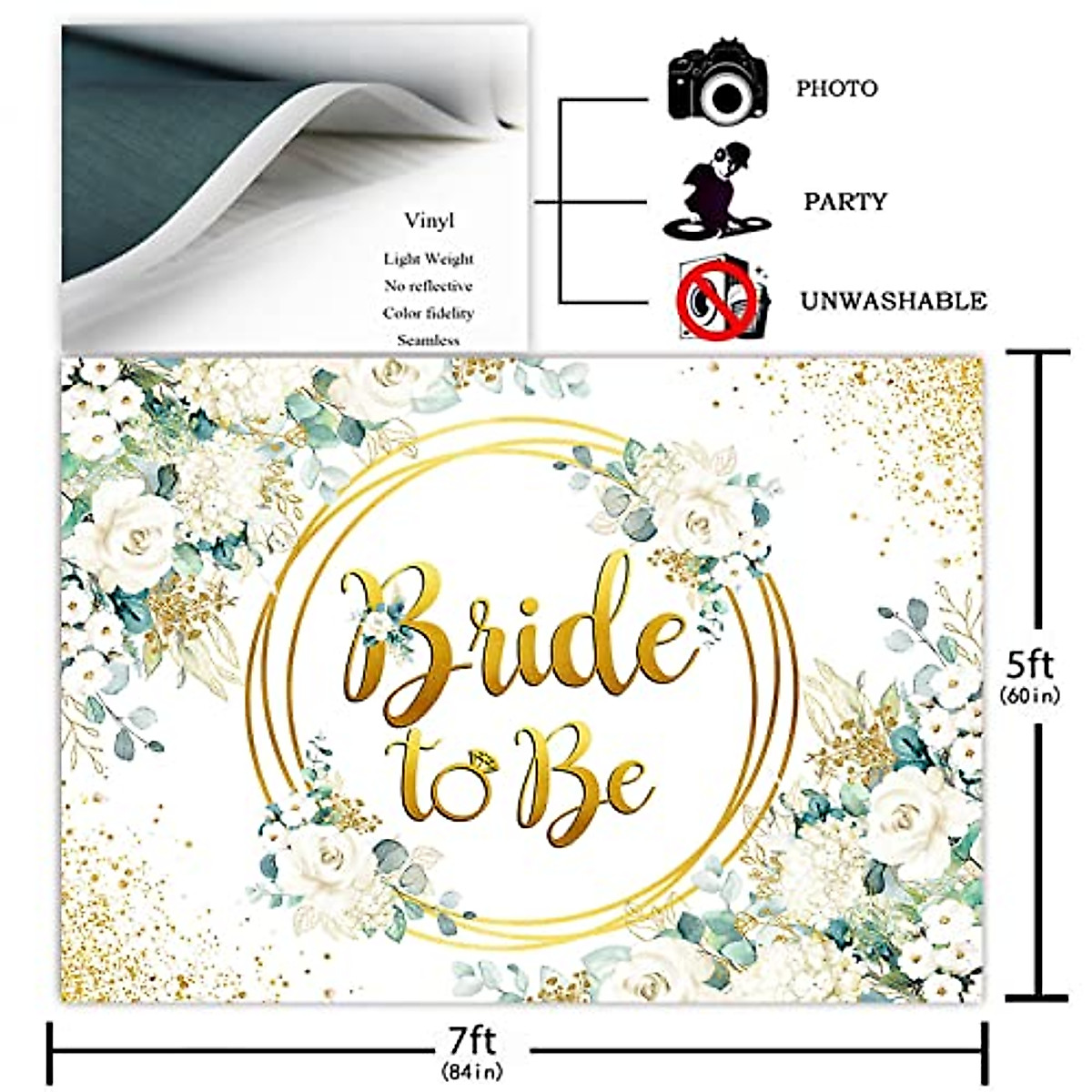 Avezano Bridal Shower Backdrop for Batcholette Party Bride to Be Green and Gold Eucalyptus Leave White Rose Flower Engagement Party Decorations Background Photoshoot (7x5ft)