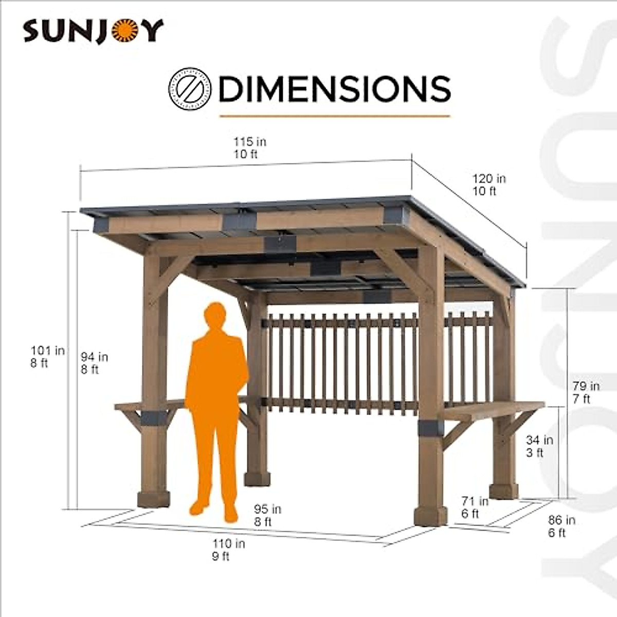 Sunjoy Wooden Grill Gazebo 10 ft. x 11 ft. Outdoor Cedar Frame BBQ Gazebo, Backyard Hot Tub Gazebo with Aluminum Hardtop Roof, Privacy Screen and Bar Shelves by SummerCove