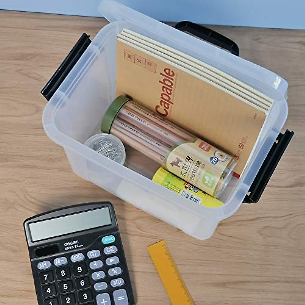 Begale 5 Quart Plastic Small Storage Container, Clear Latch Box with Latches, 4-Pack