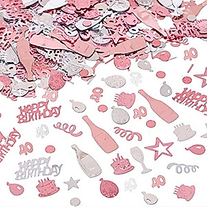 40th Birthday Confetti Rose Gold Number 40 Happy Birthday Party Confetti Metallic Foil Balloon Star Birthday Cake Table Scatter Confetti for 40 Birthday Party Anniversary Celebration Decorations