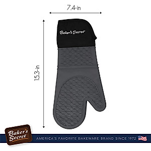 Baker's Secret - Antislip Silicone Oven Mitt, Extended to Cover Wrist Too, Waterproof Gloves for Cooking and BBQ, Mitt Potholder - Black