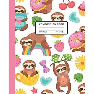 Sloth Composition Notebook Wide Ruled / Sloth Notebooks for Girls, Teens, Kids, School: Cute Sloth Composition notebook, Wide Ruled Lined Journal Notebook, 120 pages (7.5" x 9.25")