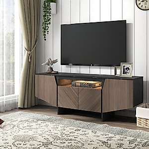 LED TV Stand with Storage Cabinet,Shelves and Cable Holes, Media Entertainment Center for TV up to 65",Television Stands Console Table Coffee Table Credenza for Living Room Bedroom,Antique Dark Grey