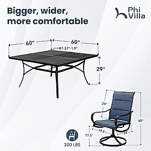 PHI VILLA 9 Pcs Outdoor Patio Dining Set, 8 Outdoor Padded Swivel Dining Chairs and Large Square Metal Dining Table, Outside Table and Chair Furniture Dining Set for 8 Person (Blue)