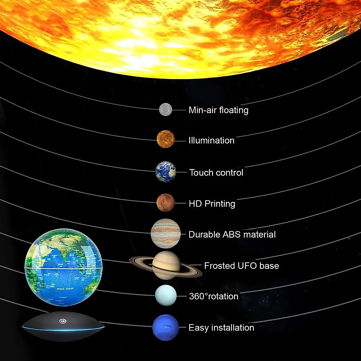 Flagest Magnetic Levitation Floating Globe Rotating Globe - Touch Control and Gradient Night Light Color Globes- Birthday Anniversary Item(6 Inches Globe)