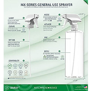 Bar5F Plastic Spray Bottles with Mixor Trigger, 32 oz | Professional, Leak Proof, Empty, Adjustable Fine to Powerful Sprayer, Refillable | Water Plants, Cleaning Solutions | Crystal Clear | Pack of 3