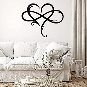 AOOLVY Infinity Heart Wall Decor, Unique Infinity Heart Metal Art Wall Decor Love Sign Steel Wall Plaques Bedroom Ornaments for Home Wedding Decor, Room Living Room Decoration (Black, 23.6x20.6inch)