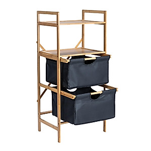 Household Essentials Bamboo Storage Shelf with Cotton Fabric Drawers, Natural and Black