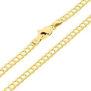 Nuragold 14k Yellow Gold 3mm Solid Cuban Curb Link Chain Pendant Necklace, Mens Womens Jewelry 16" 18" 20" 22" 24" 26" 28" 30"