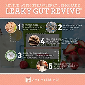 Amy Myers MD Leaky Gut Revive Powder for Gut Repair -L Glutamine, Slippery Elm -Supports Constipation, Diarrhea, Bloating, Heartburn, SIBO -Licorice & Marshmallow Root -Strawberry Lemonade- 7.09 Oz