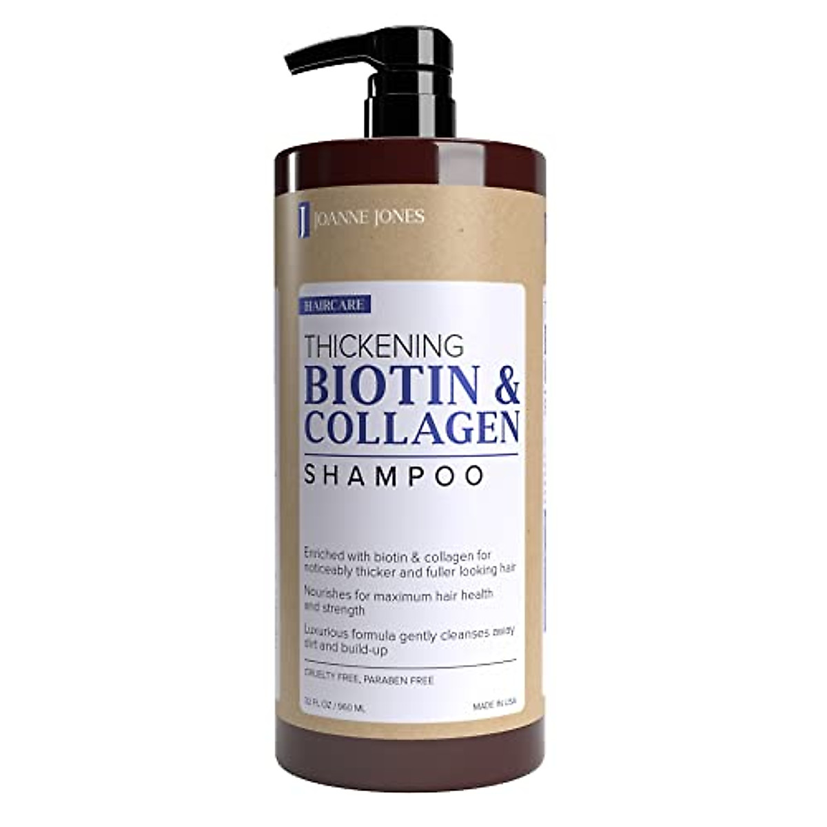 Joanne Jones Thickening Biotin & Collagen Shampoo, 960ml/32 fl oz, Noticeably Thicker and Fuller Looking Hair, Cruelty Free, Paraben Free